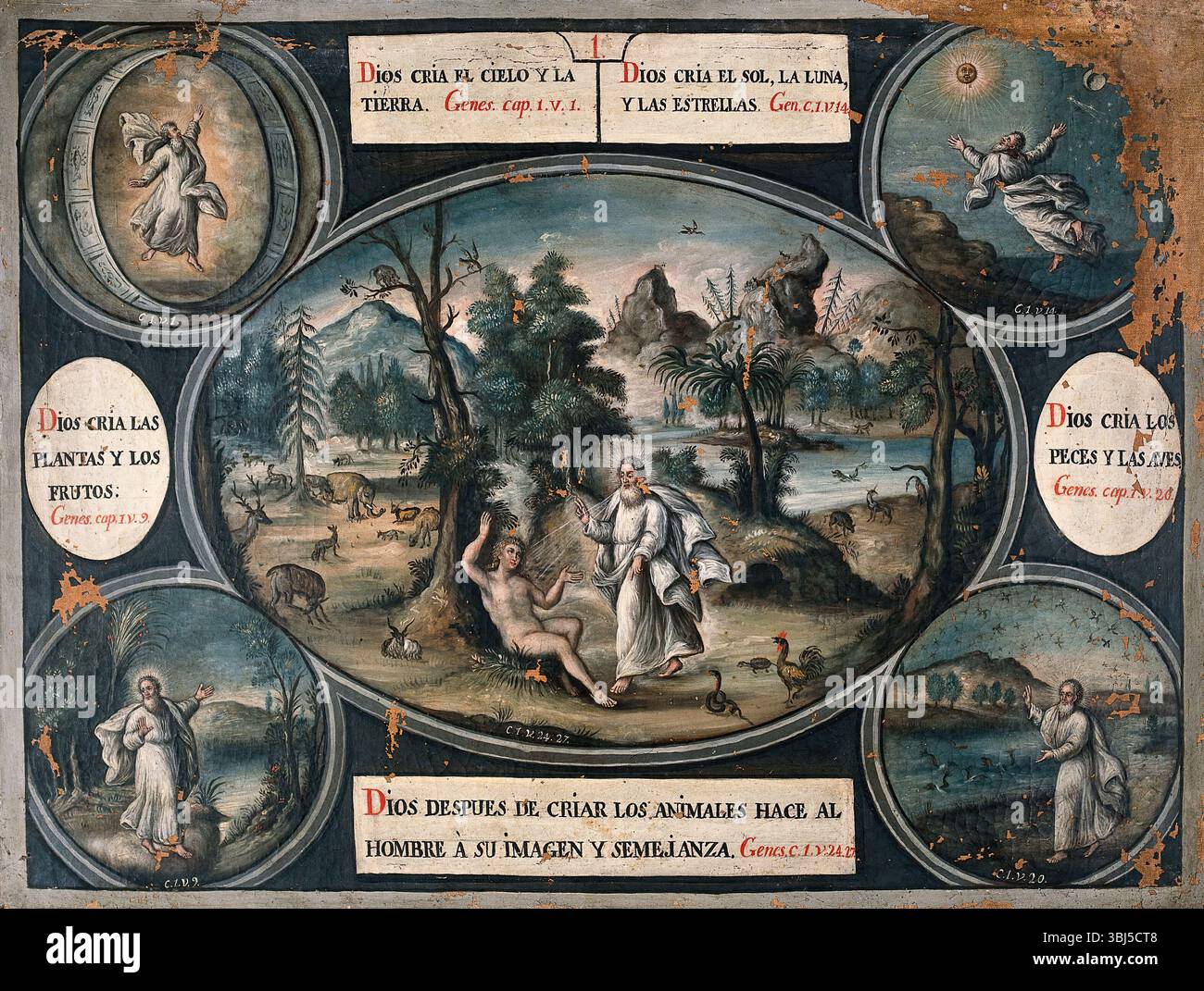 The Creation: episodes in the book of Genesis. Top left, God creating ...