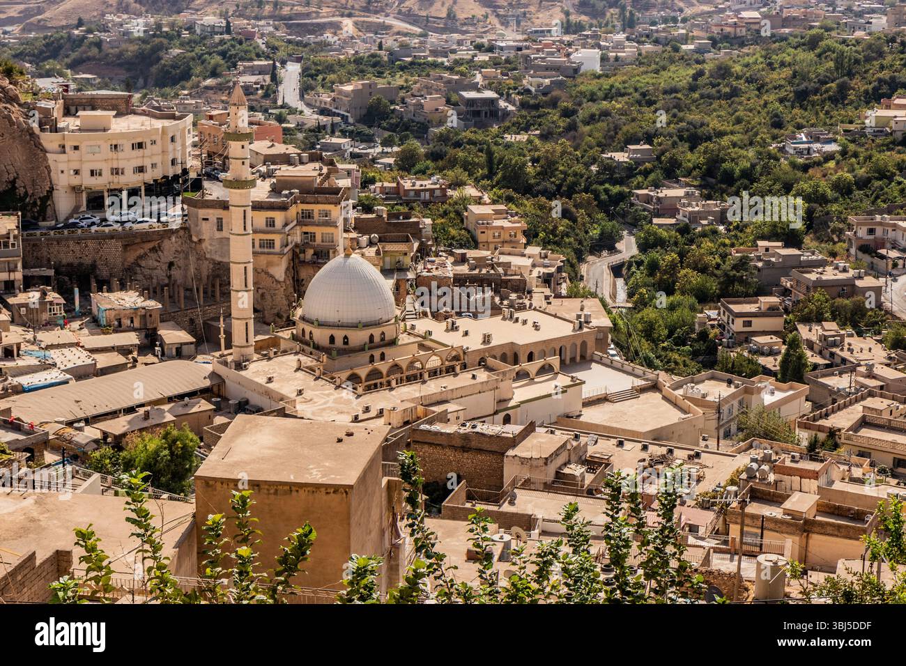 Aerial view of Akre town with the Great Mosque, Kurdistan Region of ...