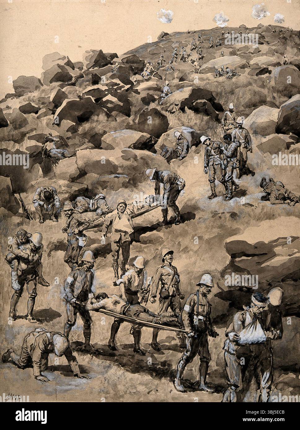 Boer War: removing the wounded after the Battle of Spion Kop, 1900 ...