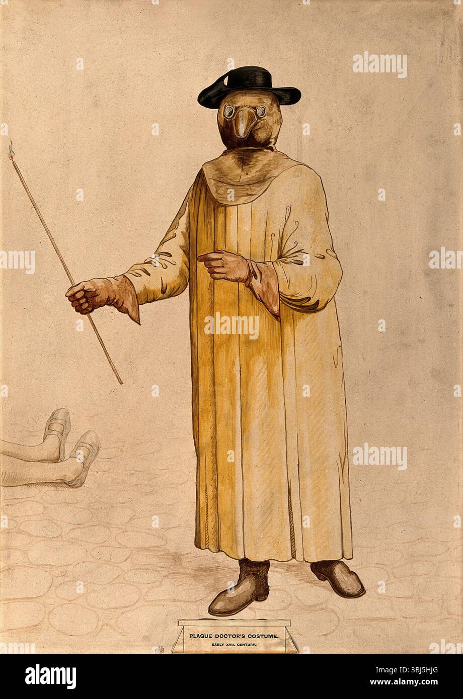 A physician wearing a seventeenth century plague preventive costume ...