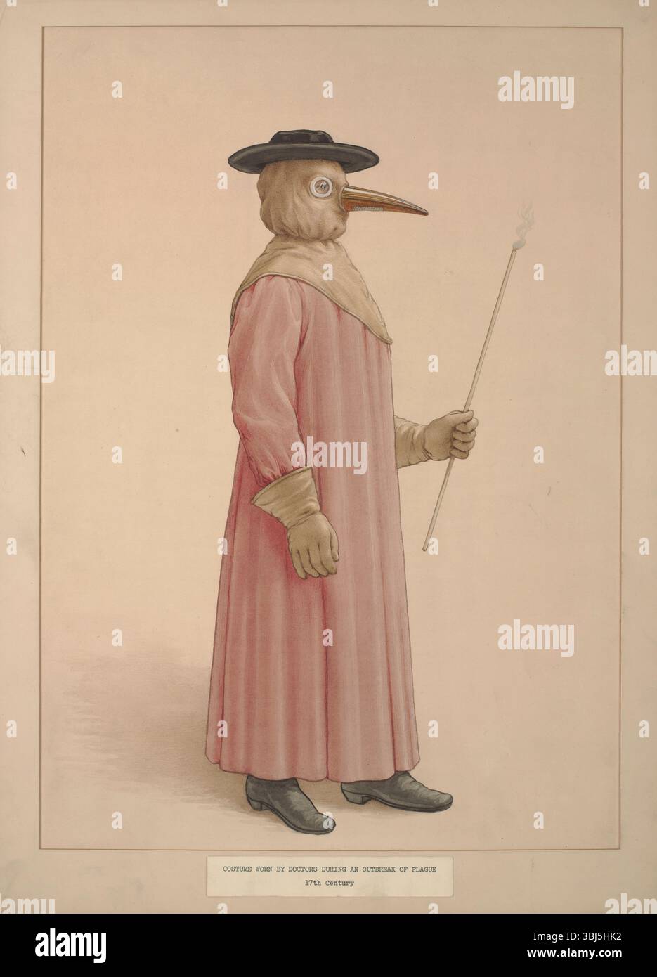 A physician wearing a seventeenth century plague preventive costume ...