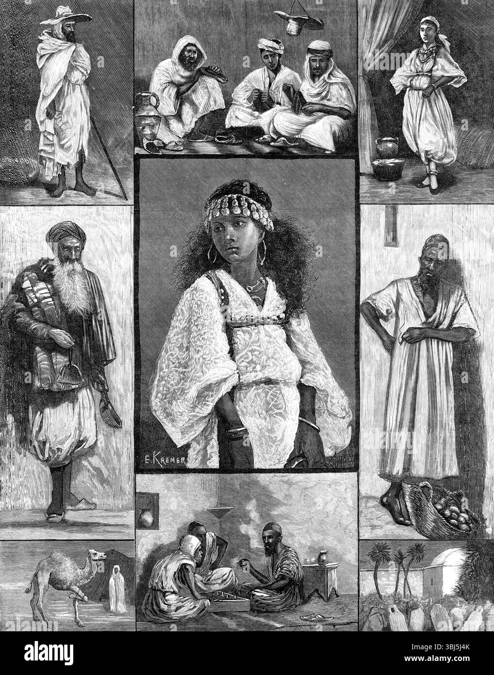 Sketches in Algeria, 1881. '1. Arabian Shepherd; 2. Shoemakers; 3 ...