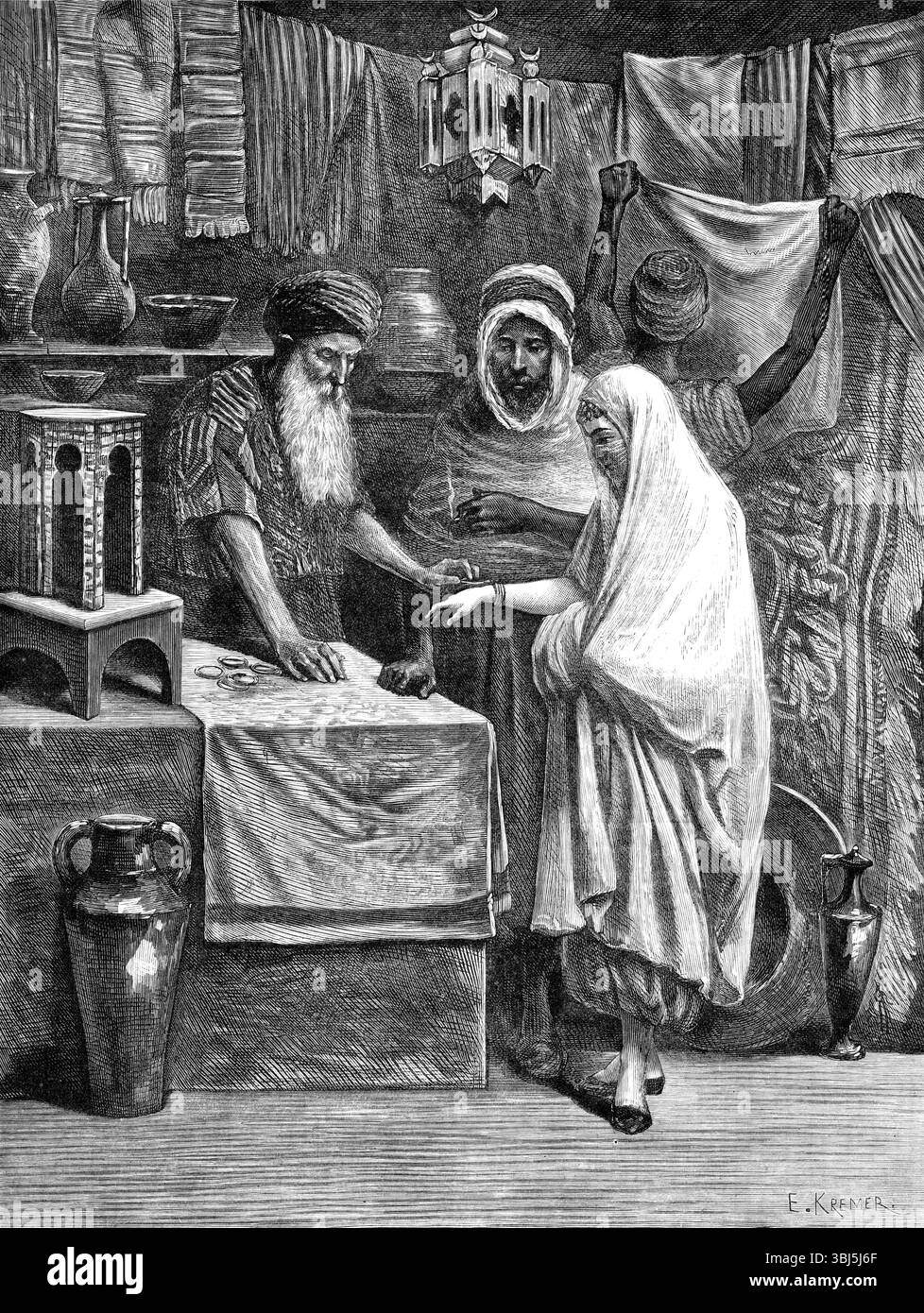 A bazaar in Algiers, 1881. 'Here the visitor may linger, discreetly observant, and may perhaps ...