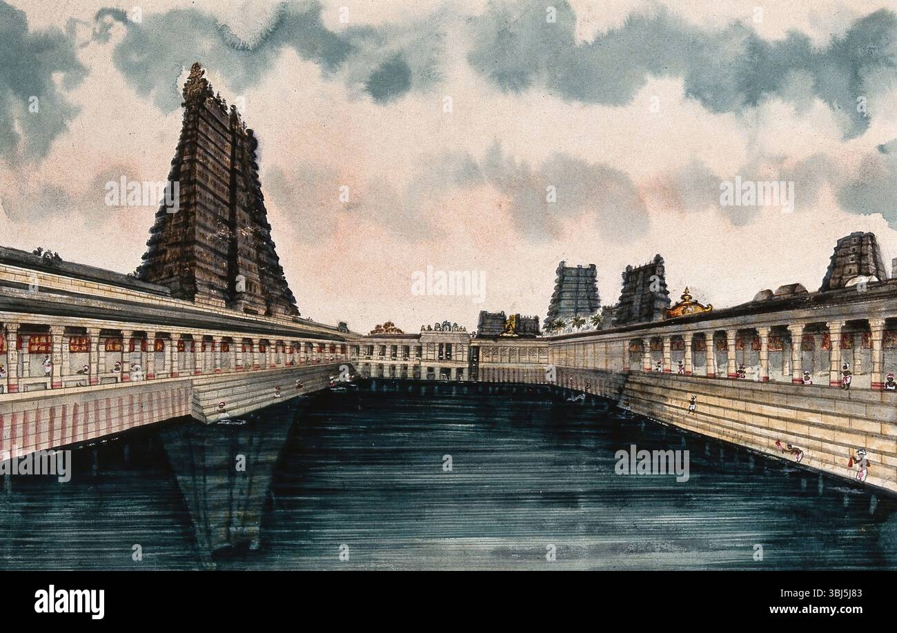 Madurai: the Golden Lotus tank, the temple tank at the Meenakshi ...