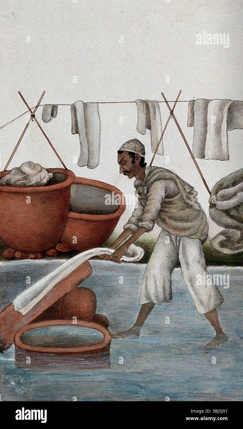 Delhi: a washerman washing clothes, (between 1800 and 1899 ...