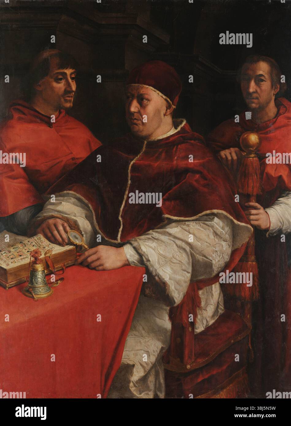 Portrait of Pope Leo X with Cardinals Giulio de' Medici and Luigi de ...