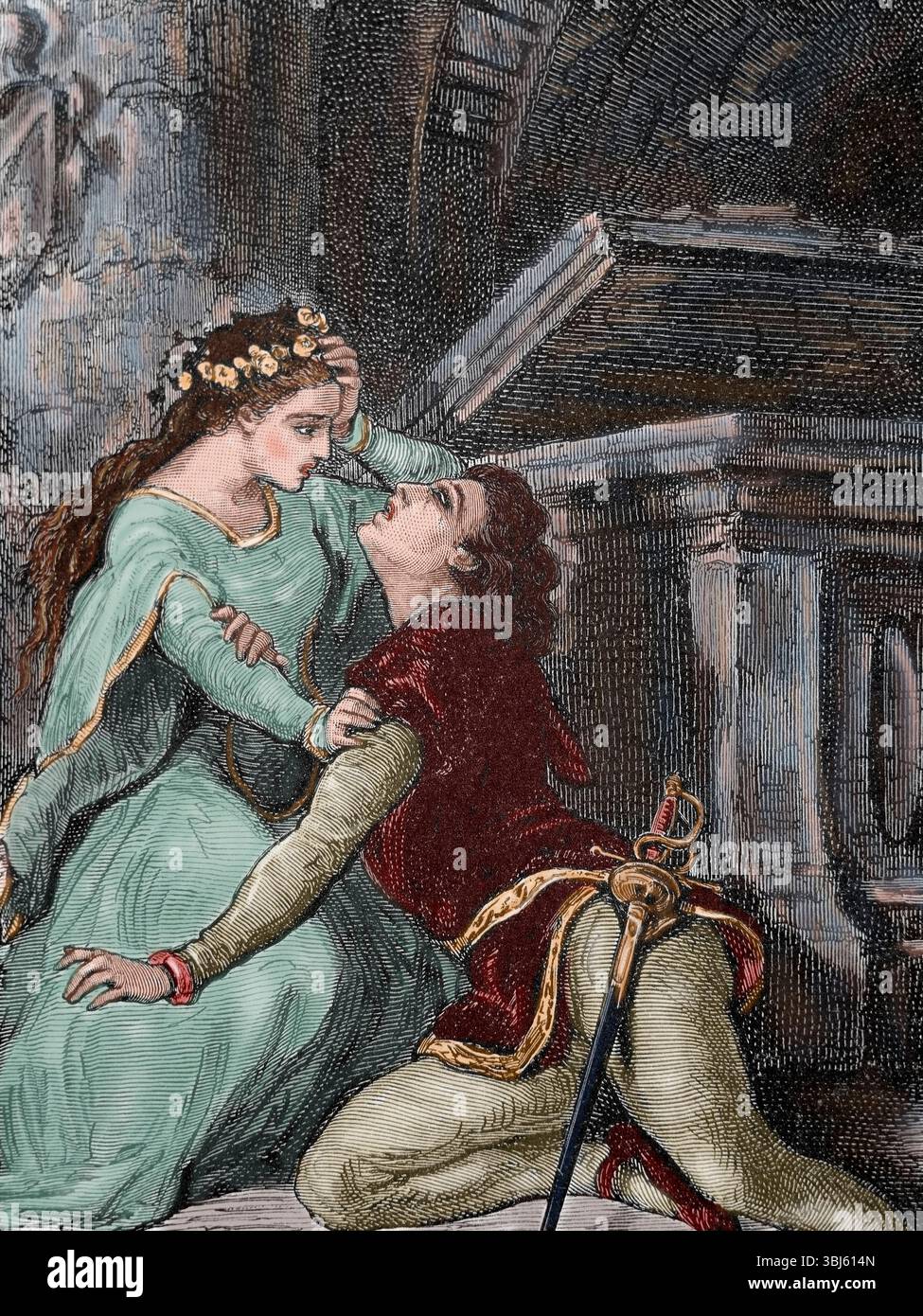 Death of Romeo, 19th century. Juliet wakes from a sleeping draught and ...