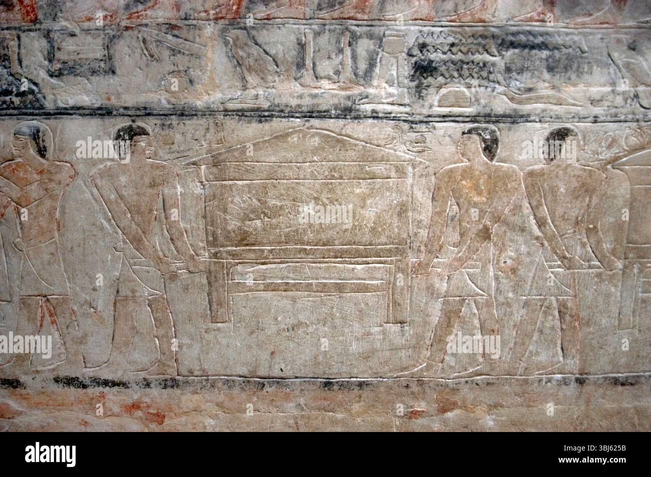 Men carrying a chest relief, Mastaba of Mereruka, Saqqara, Egypt, Old ...