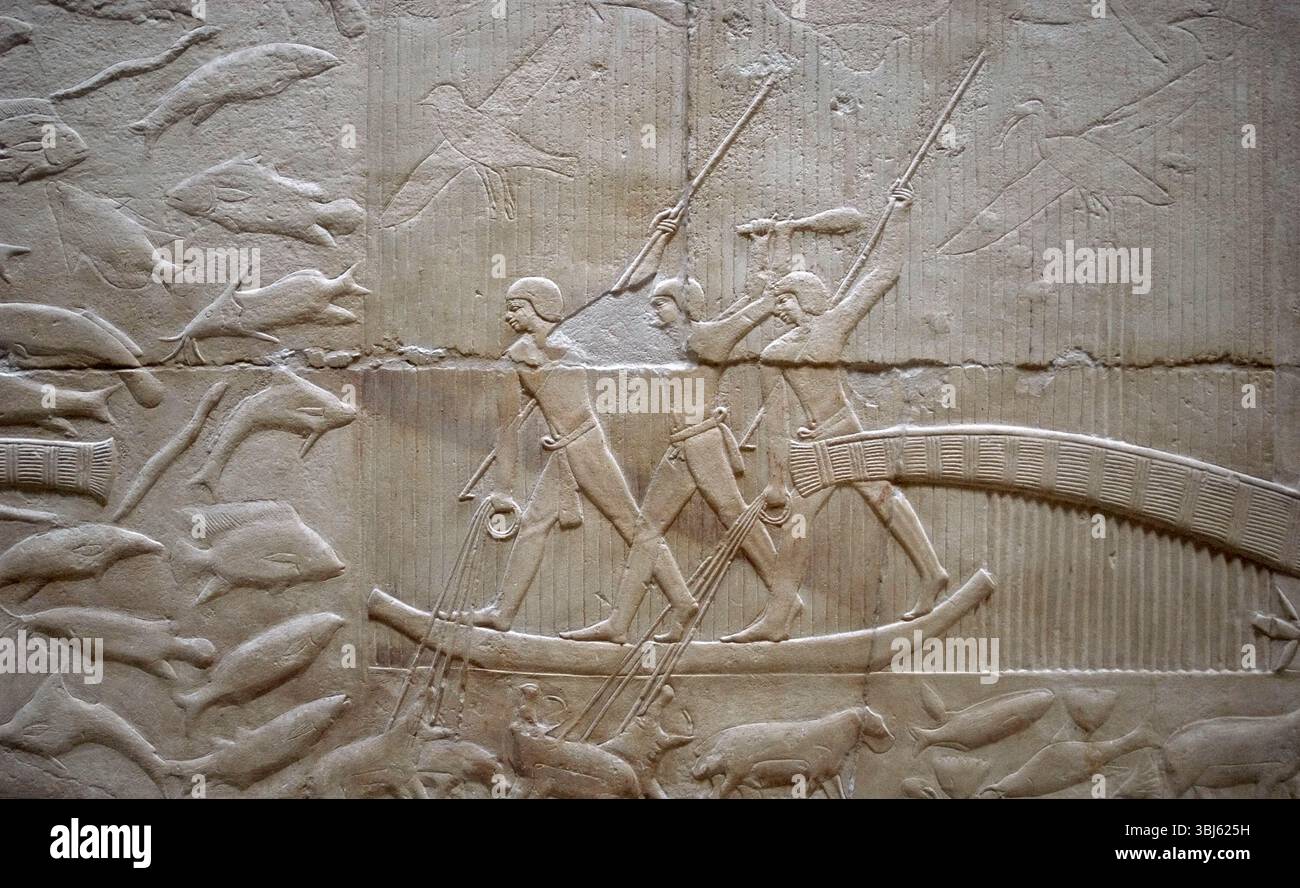 Hunting hippos relief, Mastaba of Kagemni, Saqqara, Egypt, Old Kingdom ...