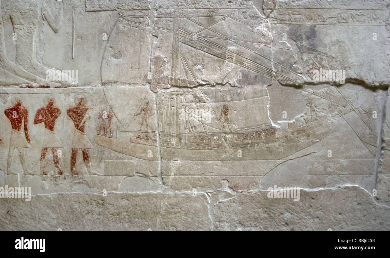 Polychrome relief depicting a boat, Mastaba of Mereruka, Saqqara, Egypt ...
