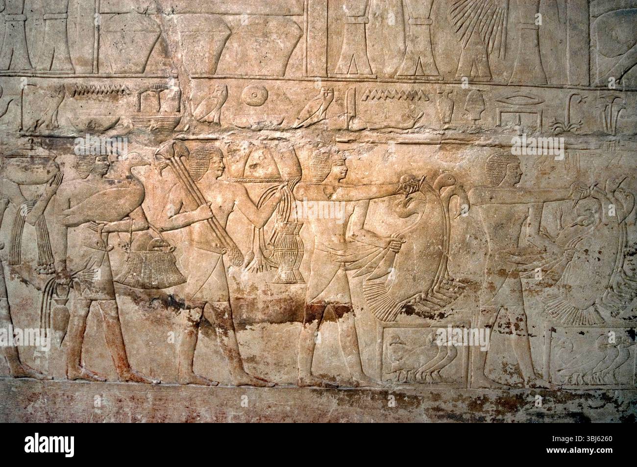 Polychrome relief depicting offering bearers, Mastaba of Mereruka ...