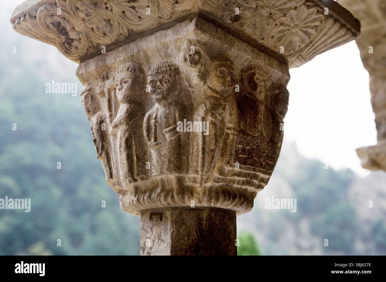 Capital depicting Father Abbot celebrating mass surrounded by monks ...