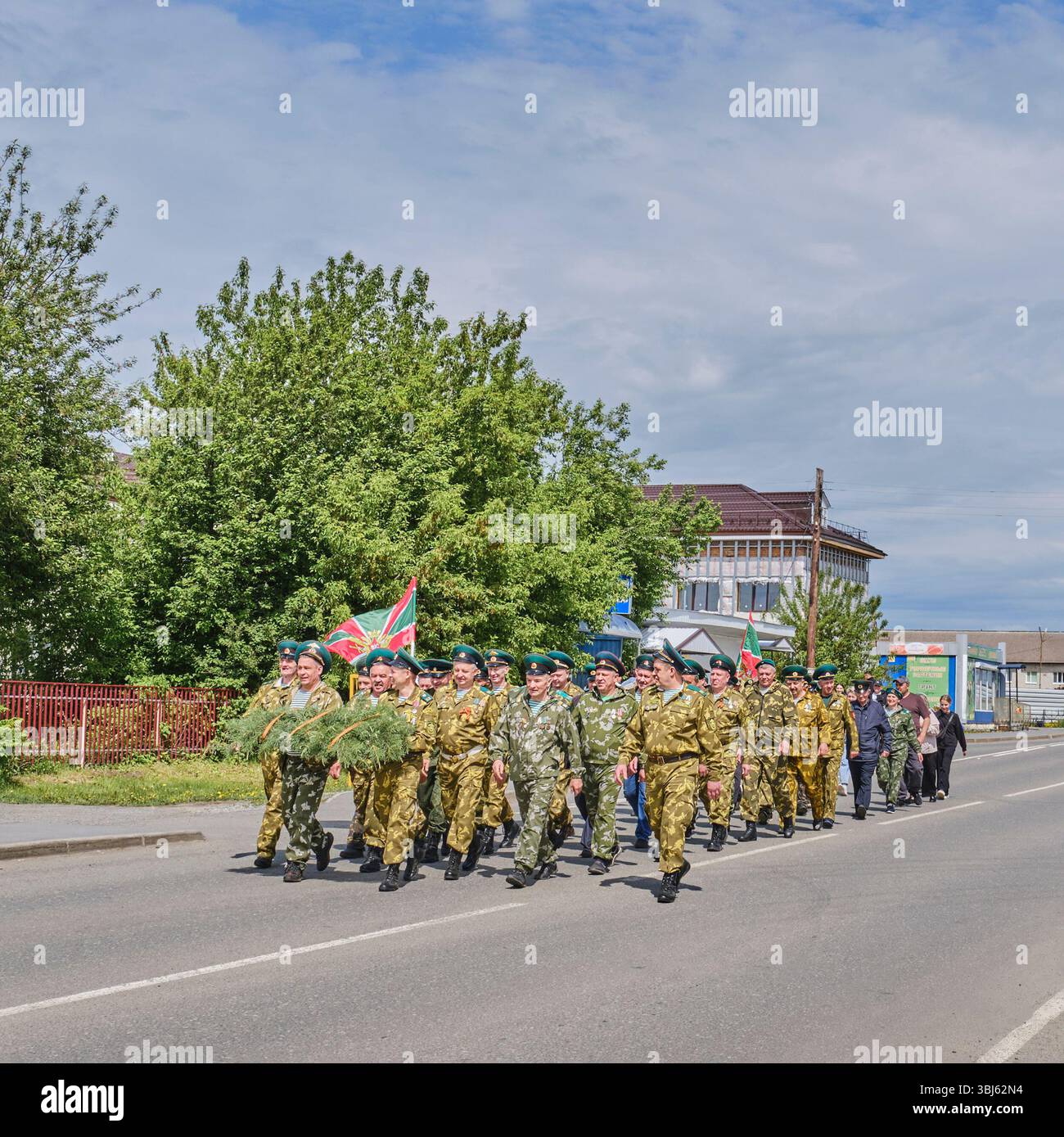 Veterans Marching on Border Guards Day in Rural Russia Stock Photo - Alamy
