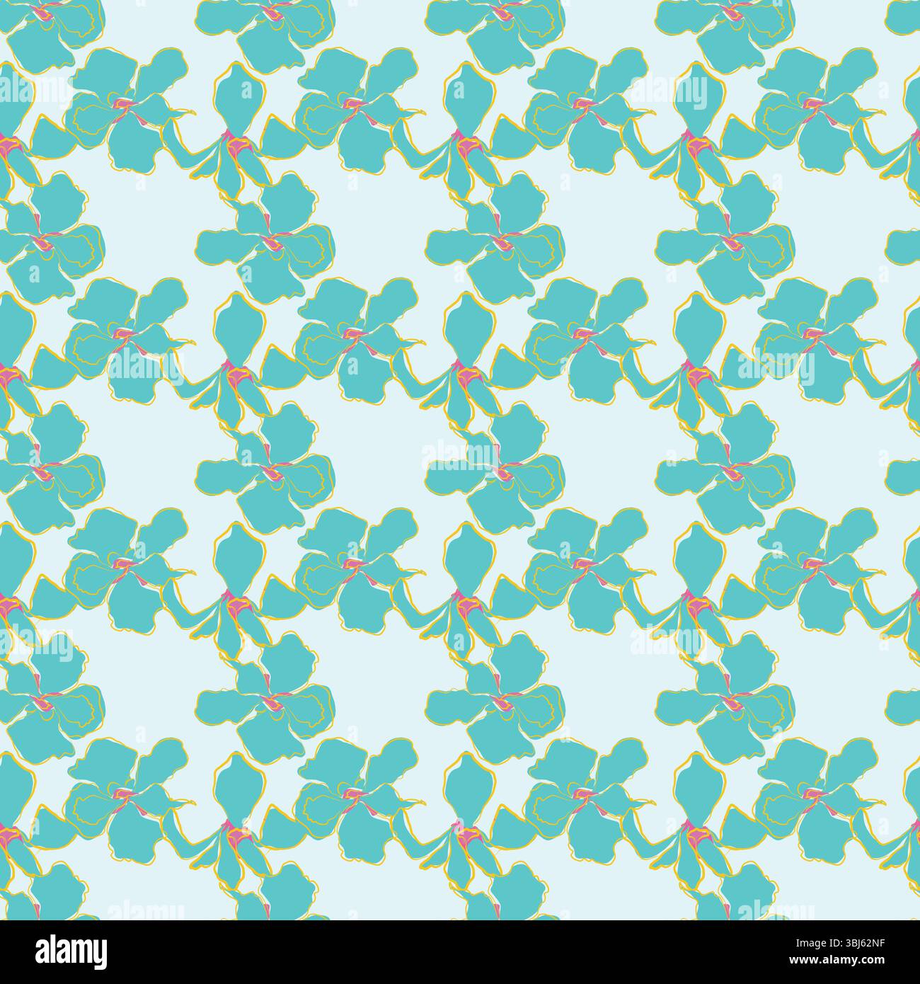 Iris flower, Hand drawn vector Botanical seamless pattern with teal and ...
