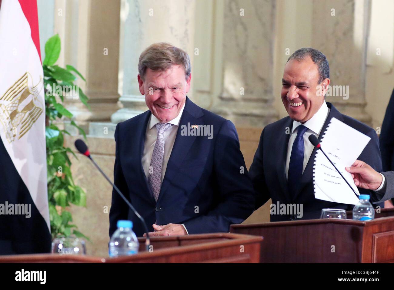 Egyptian Foreign Minister Badr Abdelatty, right, accompanies his German counterpart Johann ...