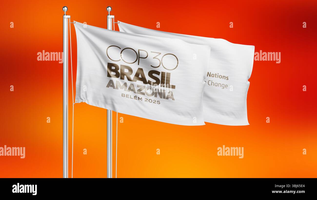 Waving flag. COP30, Brazil and United Nations Climate Change event, ESG ...