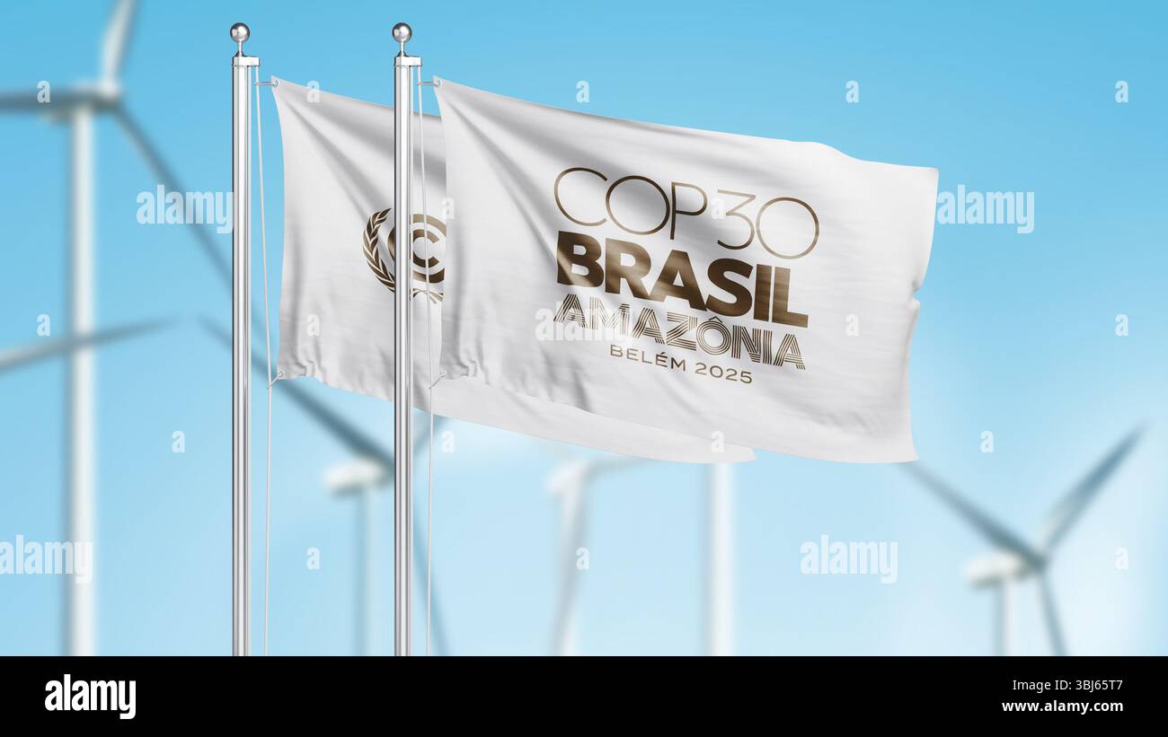 Waving flag. COP30, Brazil and United Nations Climate Change event, ESG ...