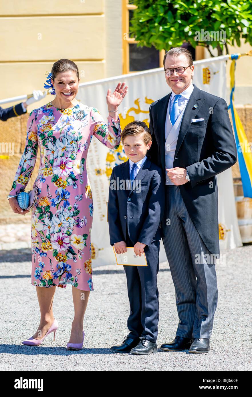 Crown Princess Victoria, Prince Daniel, Prince Oscar at the christening ...