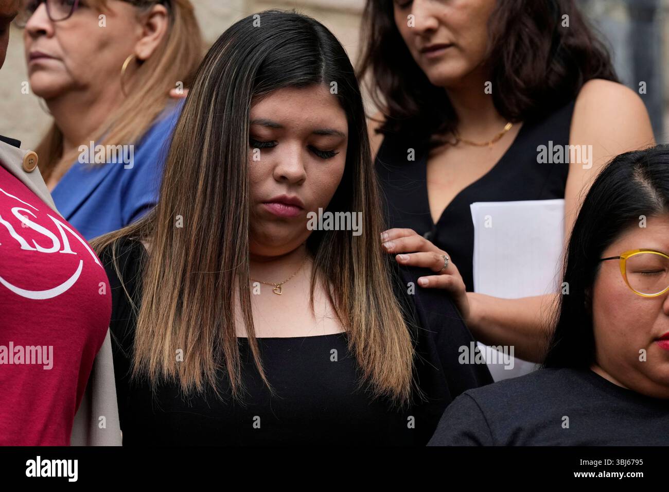 Jennifer Vasquez Sura, wife of Kilmar Abrego Garcia, attends a news conference on Friday, June ...