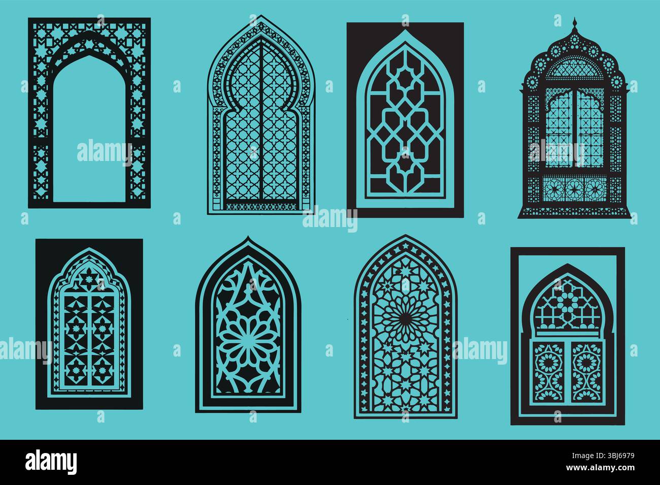 Elegant Islamic Architectural Windows and Doors Designs Stock Vector ...