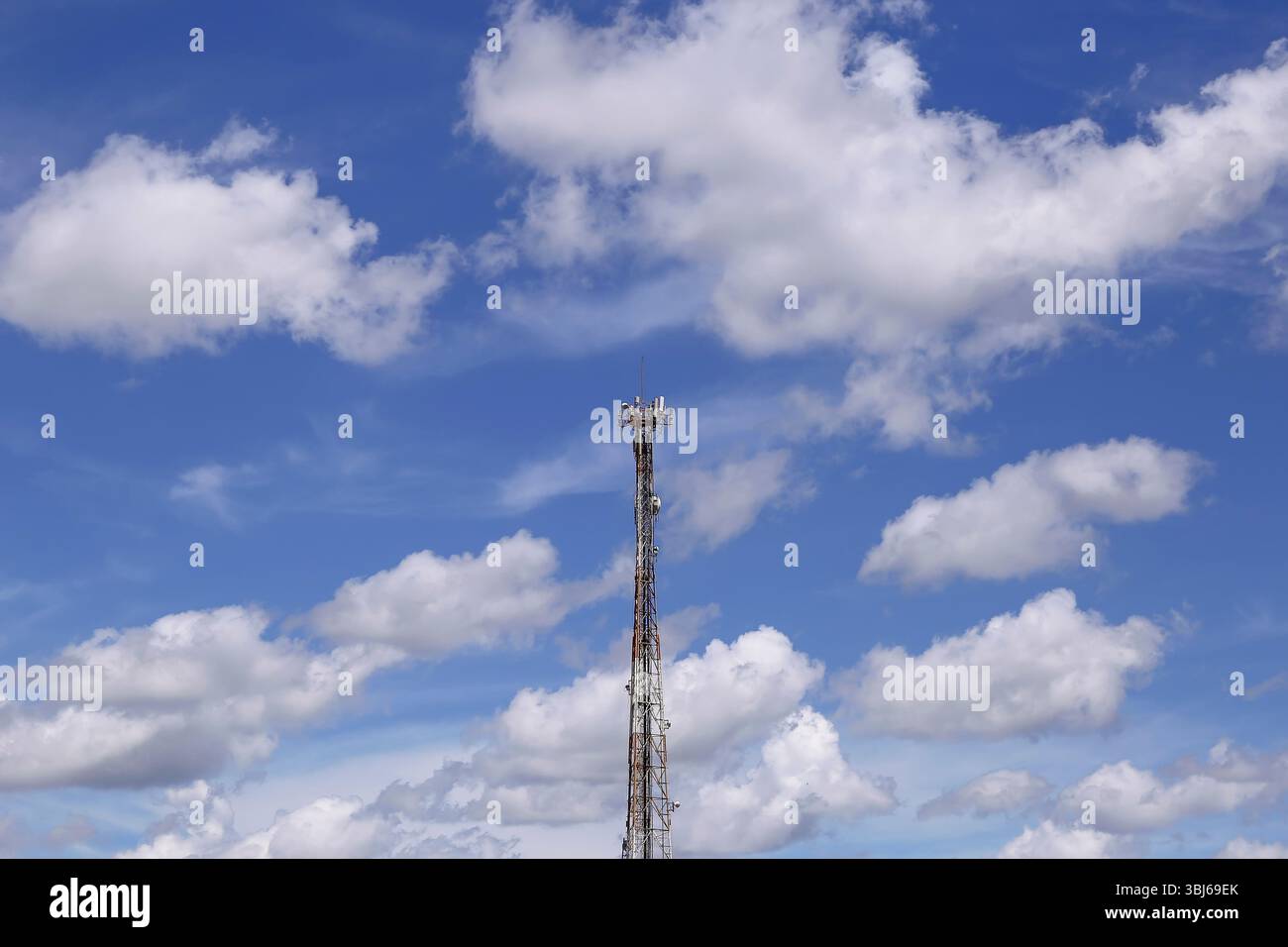 metallic tower structure with antennas and transmission, reception and ...