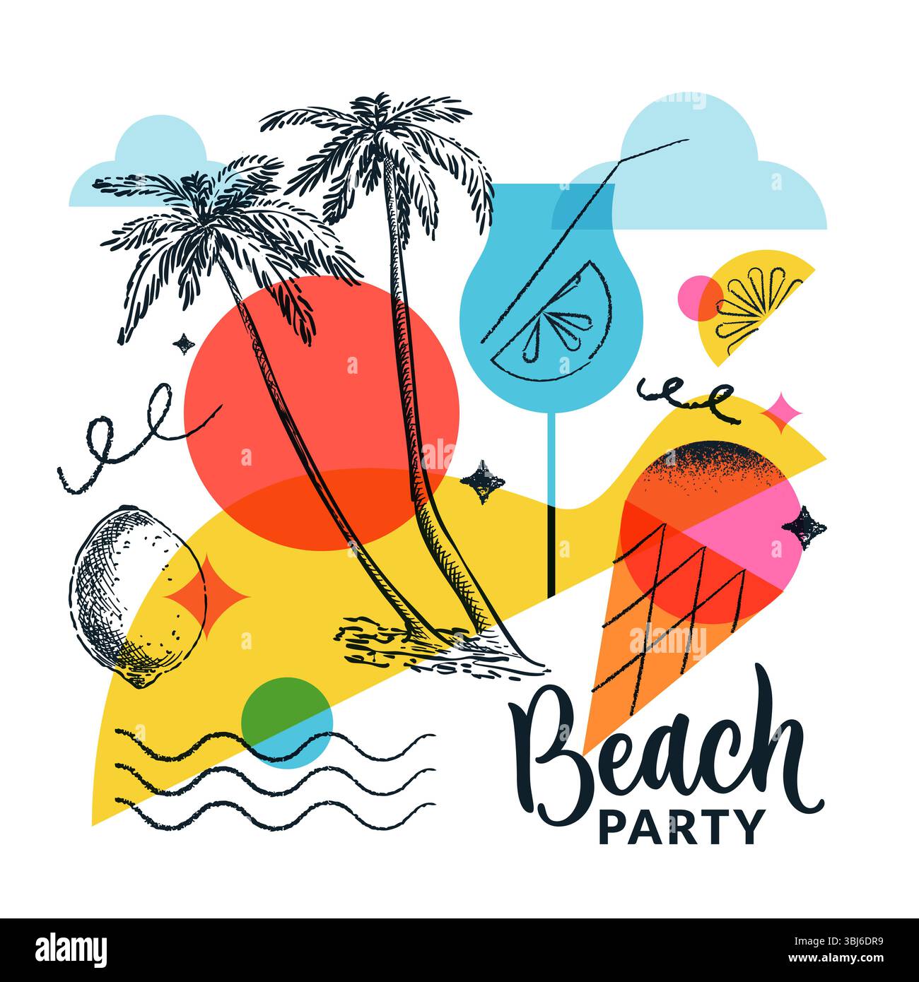 Beach summer party banner, bar menu or club poster design template ...