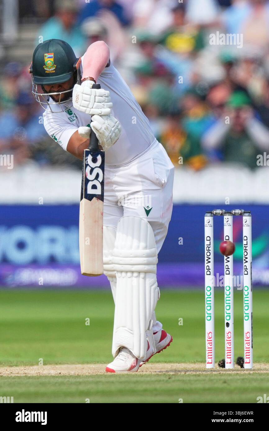 South Africa's captain Temba Bavuma bats on day three of the World Test ...