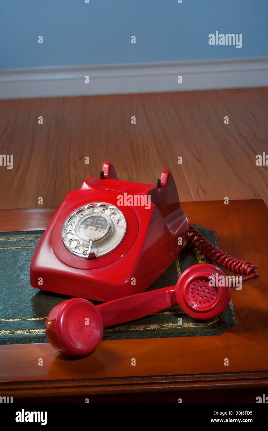 Retro Phone off the hook, classic 1960s-1970’s retro red dial telephone ...