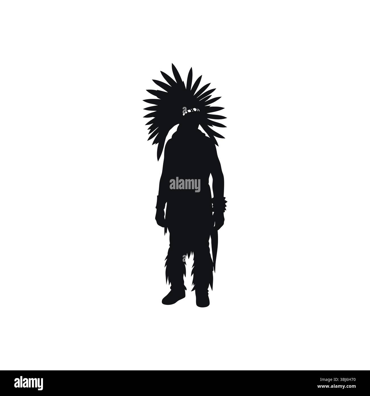 Black and white vector silhouette of an Indigenous tribal figure with a ...