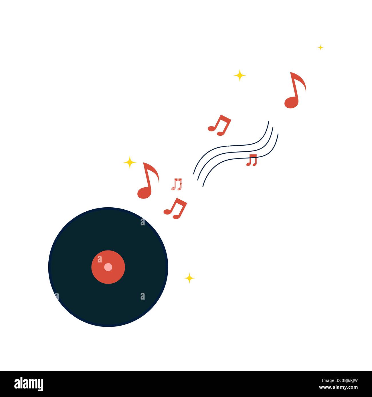 Black Vinyl Record with Red Center Playing Flowing Red Music Notes and ...
