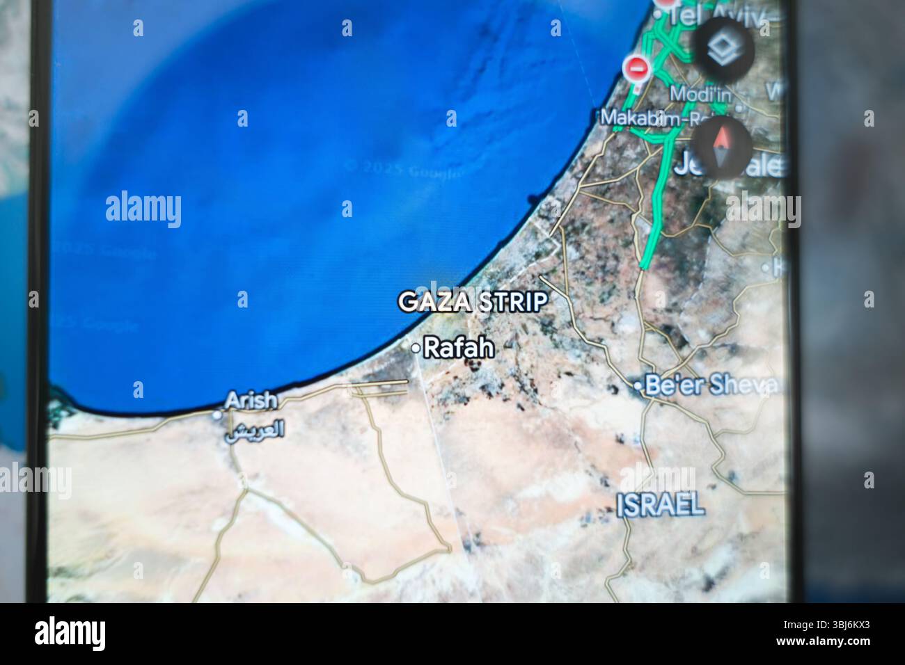 Satellite google map of Gaza Strip and southern Israel , symbolizing ...
