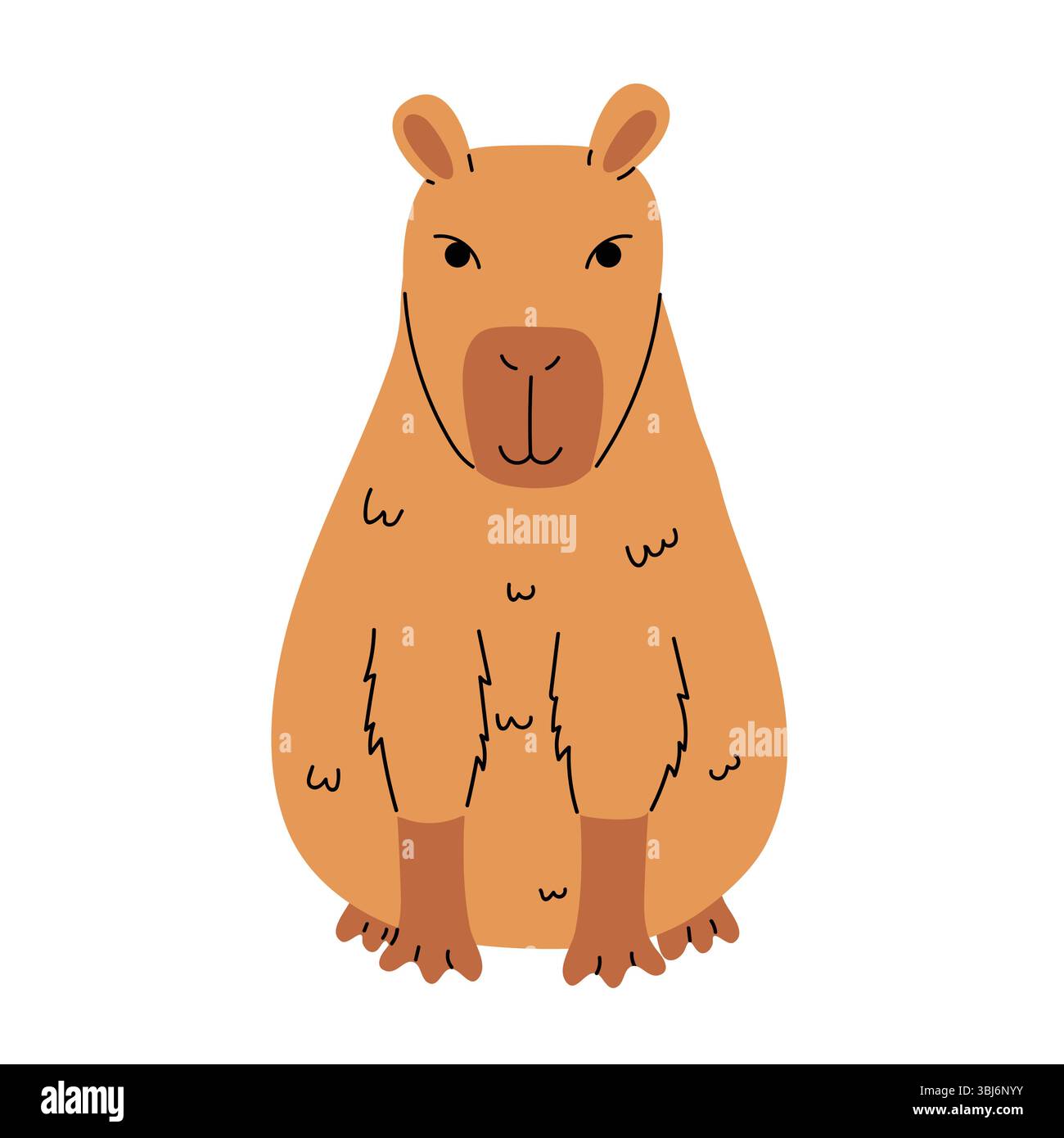 Cute capybara isolated on white in cartoon flat style. Adorable and ...