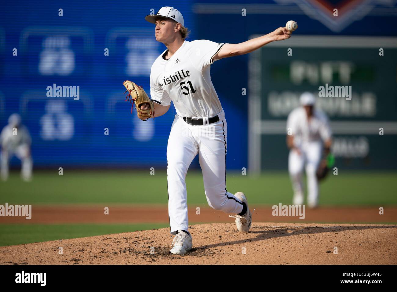 Ethan Eberle (51) of the Louisville Cardinals delivers a pitch to the ...