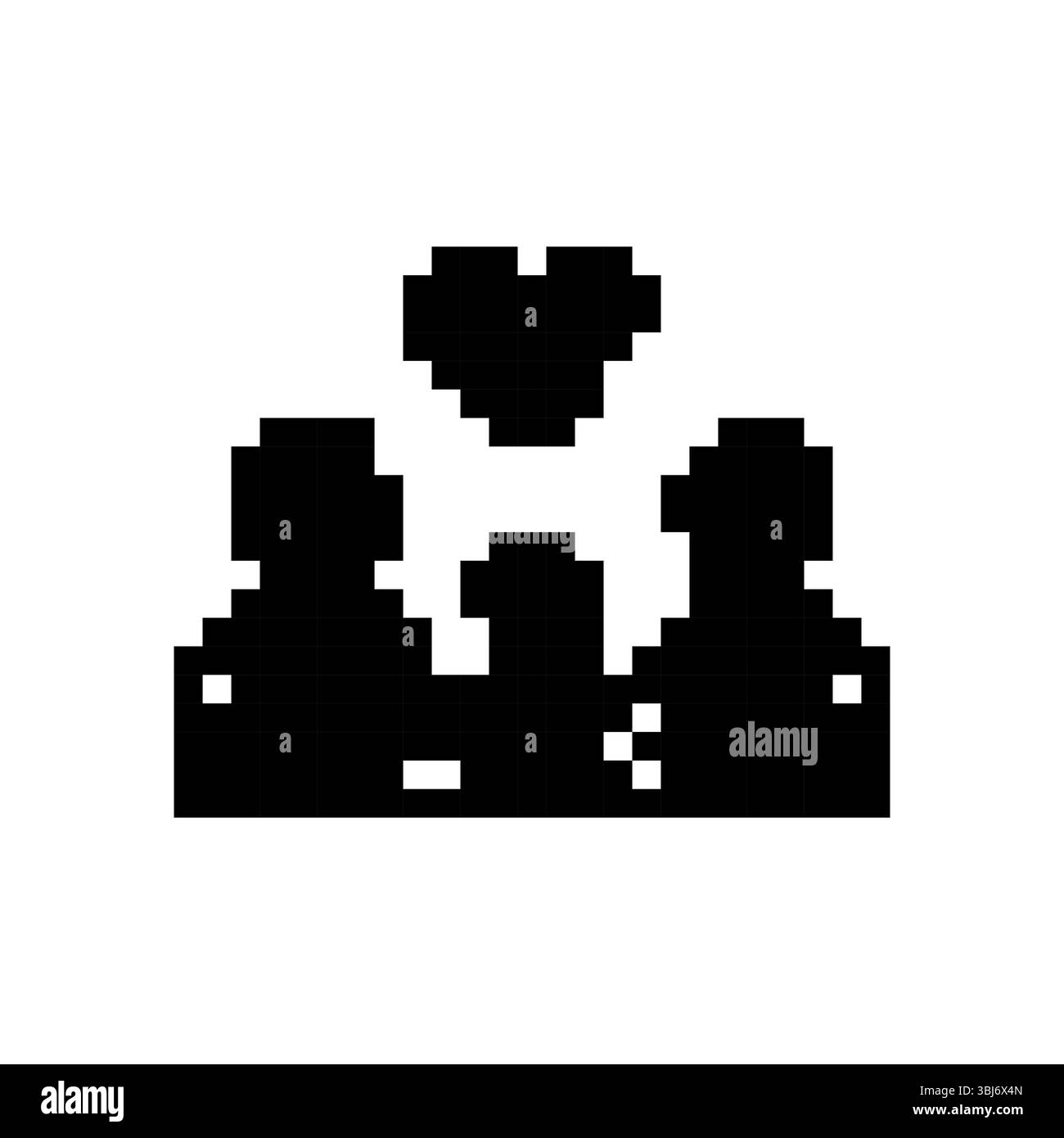 Mosaic pixel art black and white people with heart icon cartoon style ...