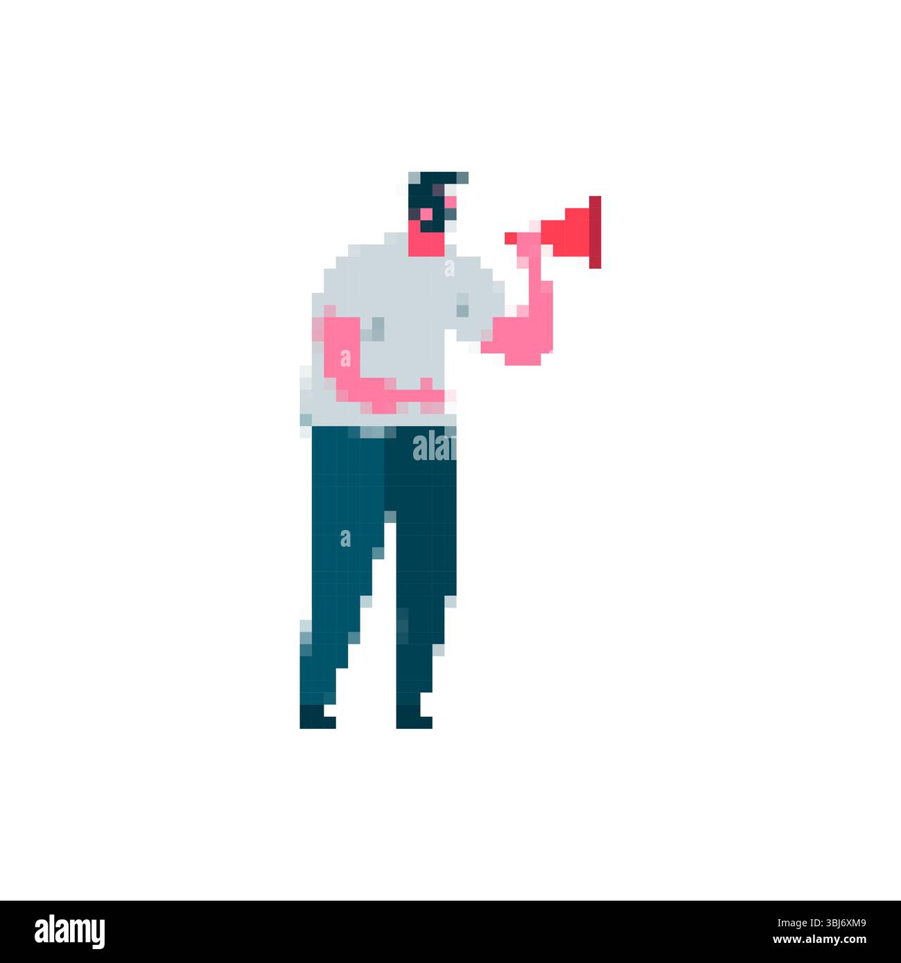 Mosaic icon of man with megaphone in pixel art style for fun ...