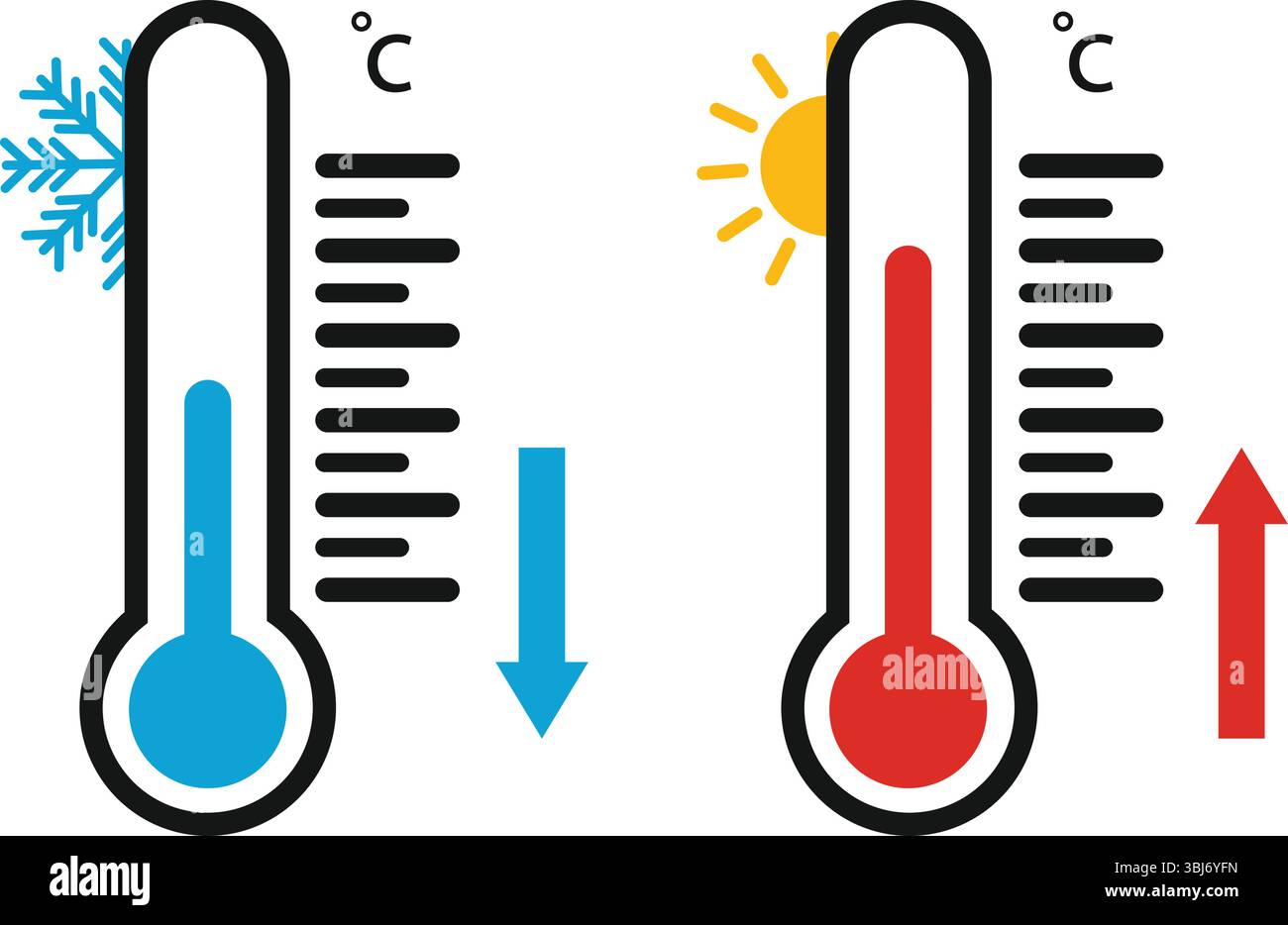 Thermometer temperature up and down icon Red and Blue Color Stock ...