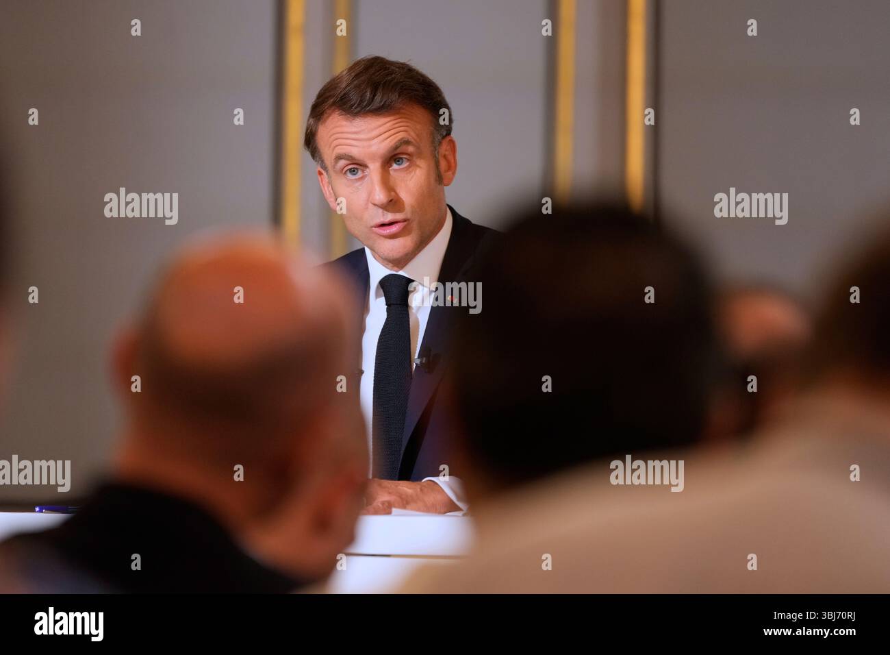 French President Emmanuel Macron holds a news conference at the Elysee ...
