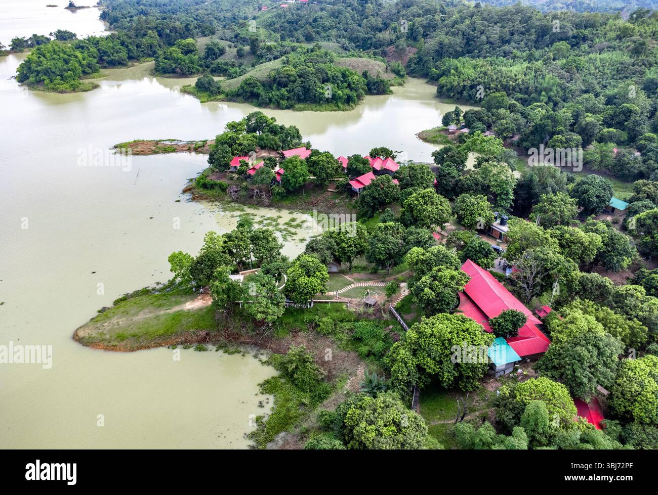 Aerial View of Kaptai lake, Rangamati, Bangladesh. Aerial View of a Serene Lake Surrounded by ...