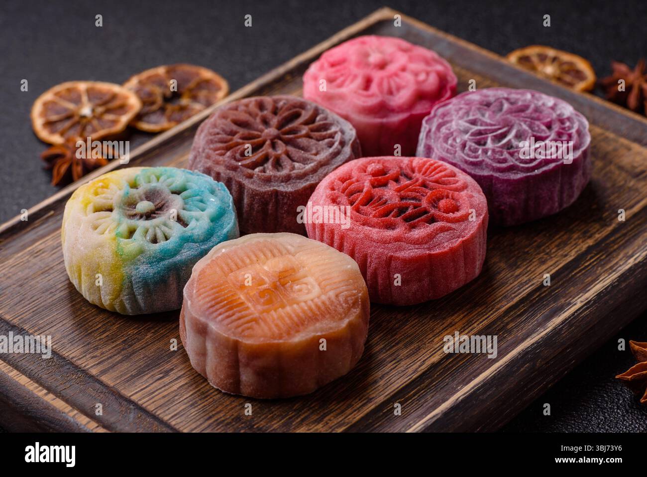 Chinese mooncake is an Asian sweet dessert with a coating of rice dough ...