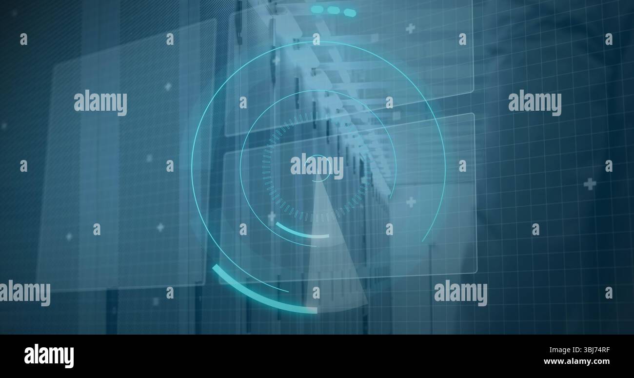 Displaying network equipment and server racks glowing in data center ...