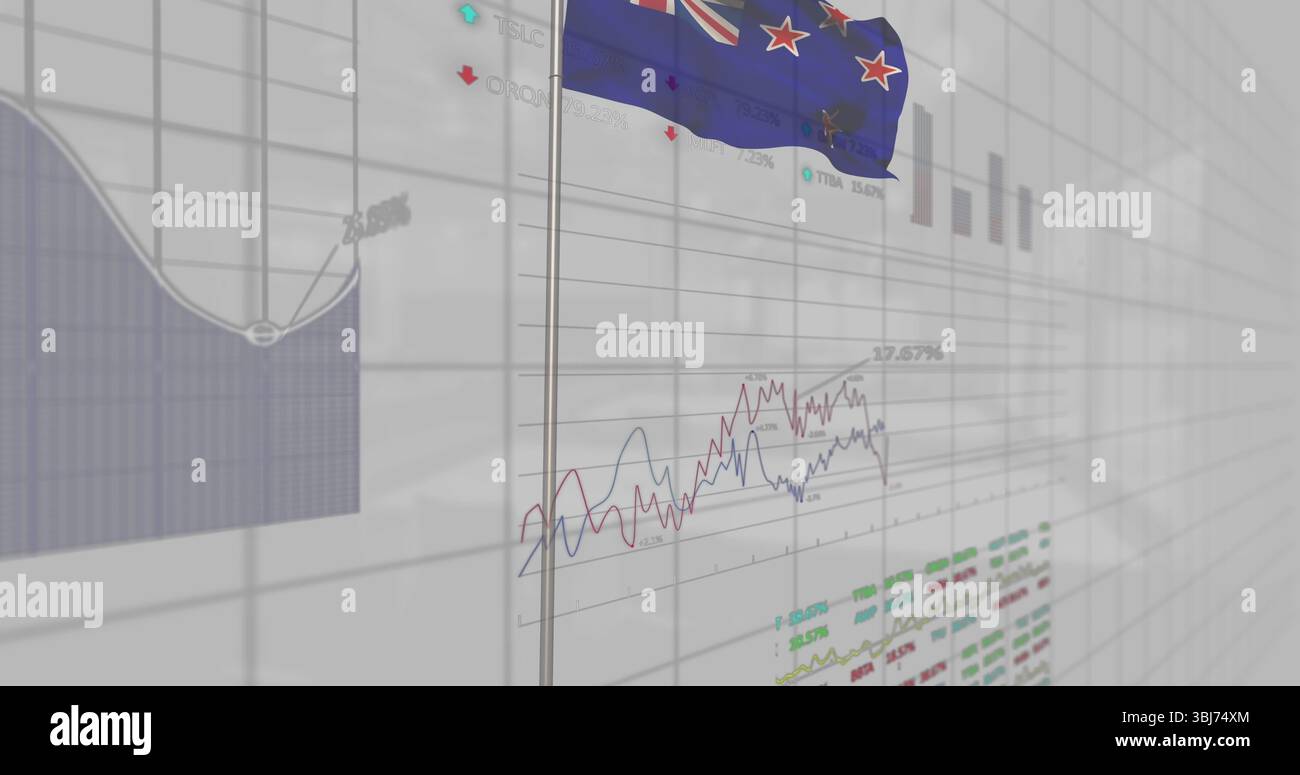 Displaying New Zealand flag standing on slim pole in analytics ...