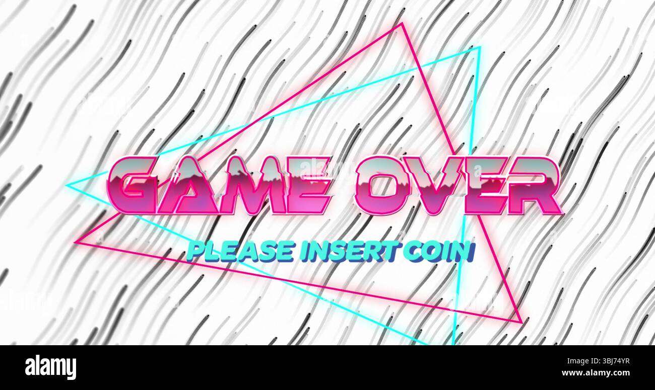 Displaying arcade screen showing pink GAME OVER and cyan PLEASE INSERT ...