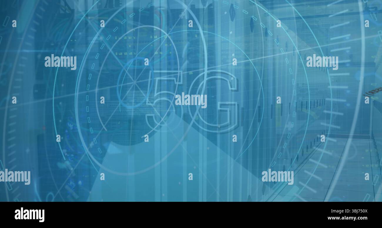 Displaying server rack corridor in data center, with LED status lights ...