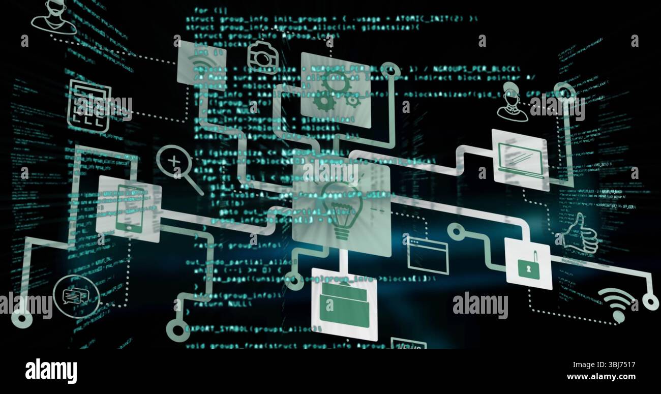 Presenting flow diagram showing floating icons from calculator to ...