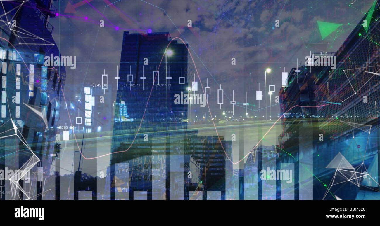 Displaying data overlay spanning downtown skyline, with towers ...