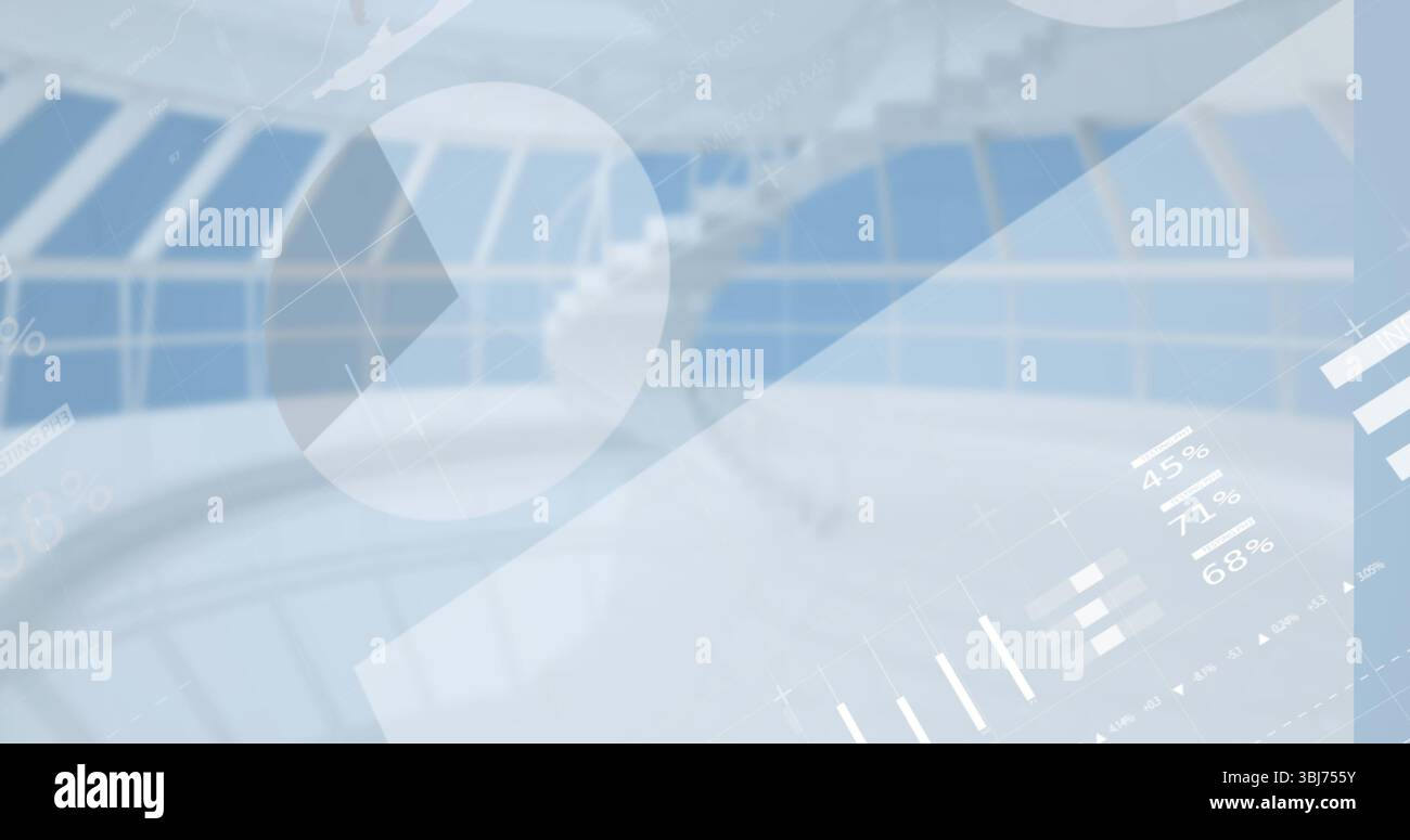 Displaying translucent pie chart inside glass atrium, with arrow, bar ...