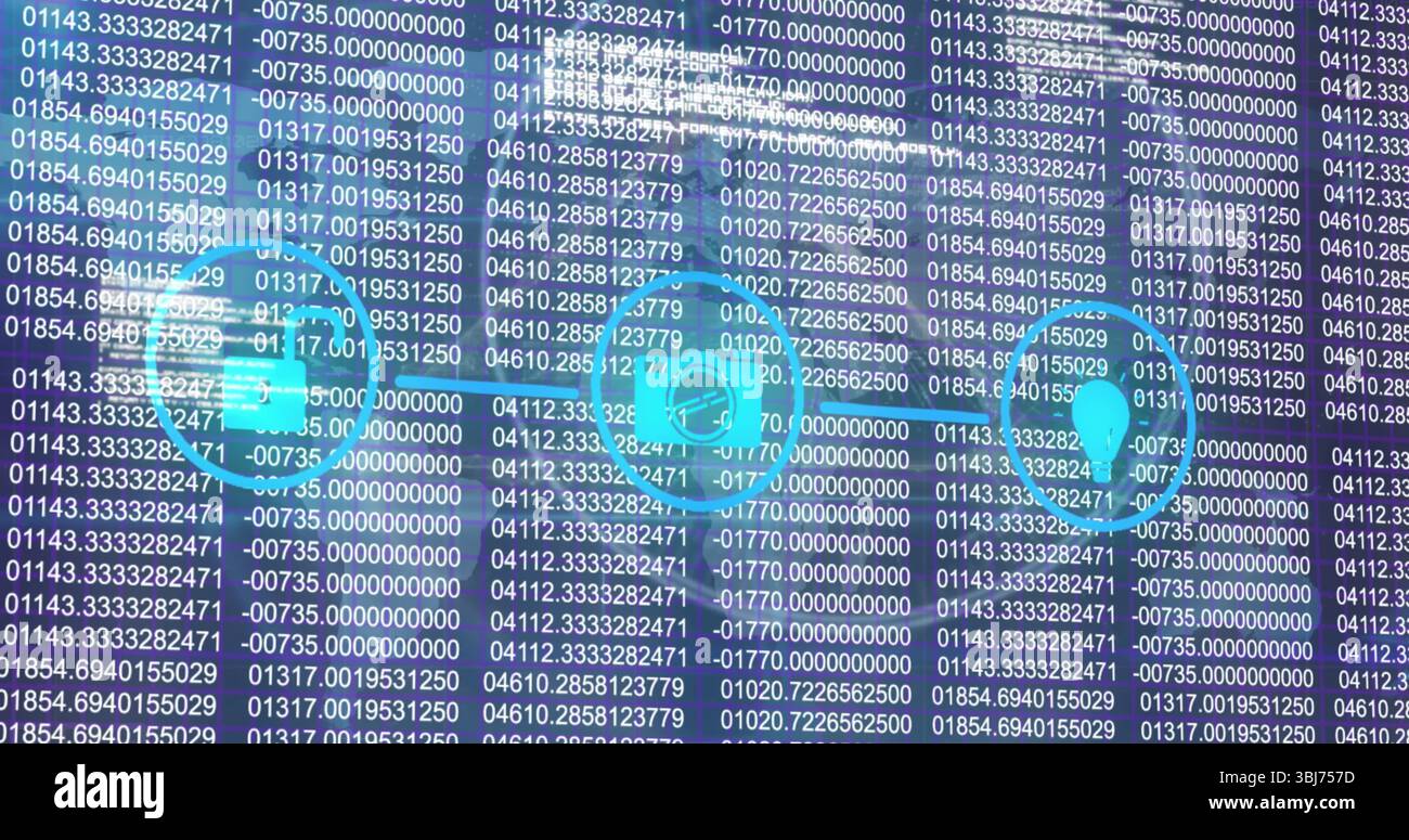 Showing trio of turquoise icons linking smartphone, camera, lightbulb ...