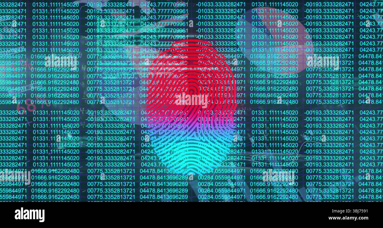 Fingerprint graphic floating over cybersecurity hi-res stock ...