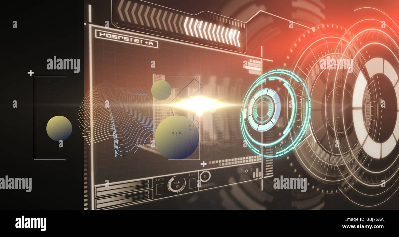Futuristic digital interface elements glowing in virtual workspace ...