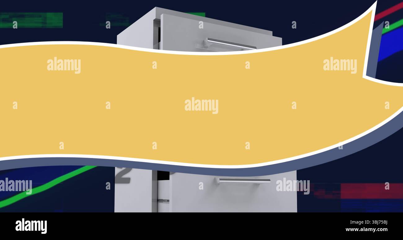 Displaying white metal filing cabinet at navy backdrop, with glitch ...